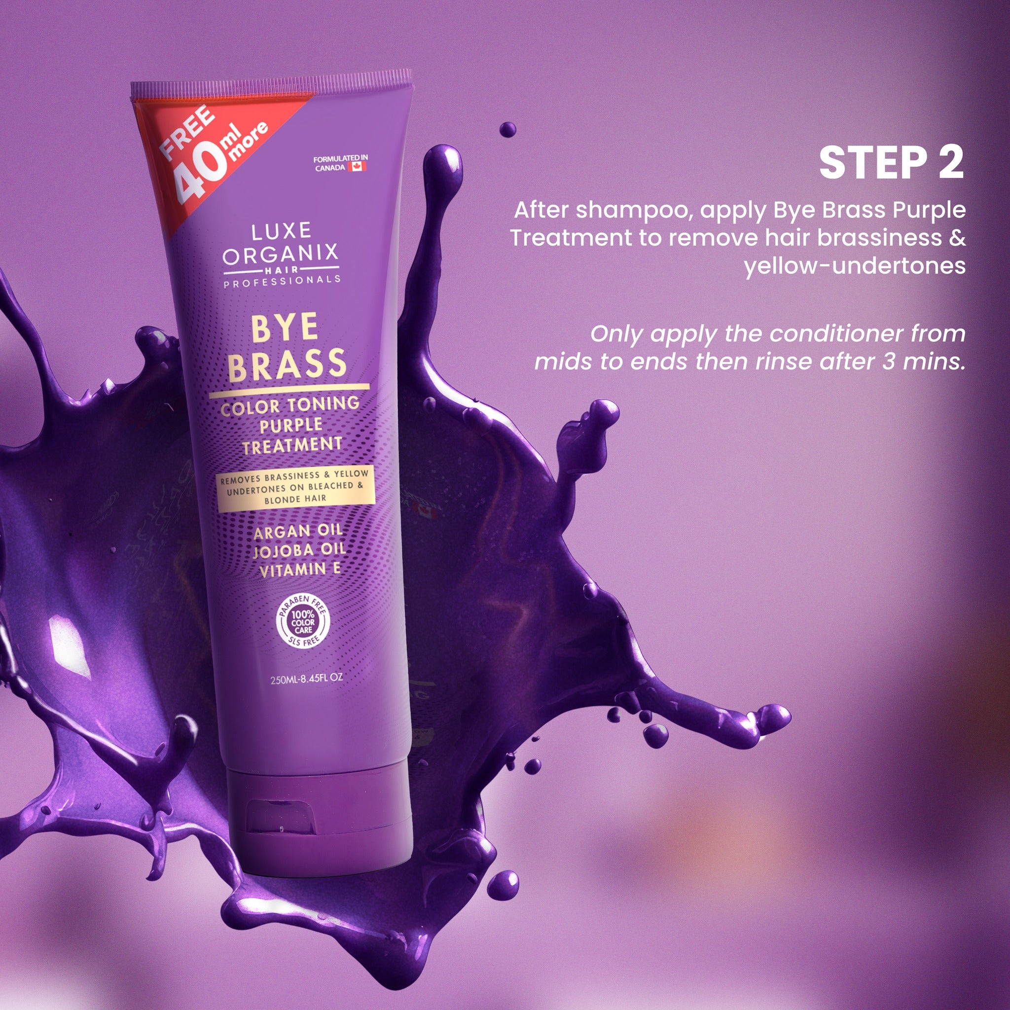 Luxe Organix Bye Brass Color Toning Purple Treatment 250ml