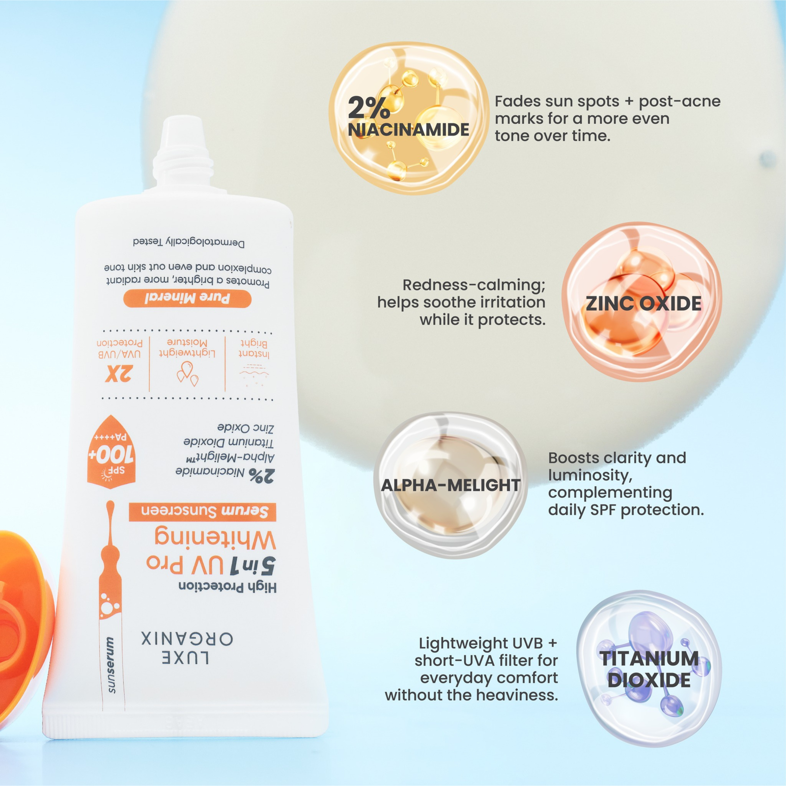 Luxe Organix High Protection 5 in 1 UV Pro Whitening Serum Sunscreen S